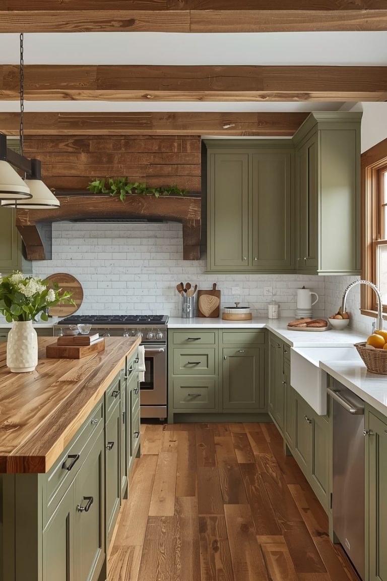 11 Green Country Kitchen Ideas for Cozy Farmhouse & Rustic Style Homes